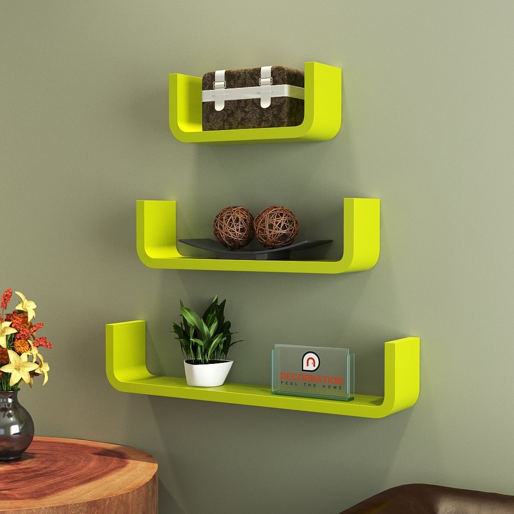 Green Corner Wall Shelf Idea