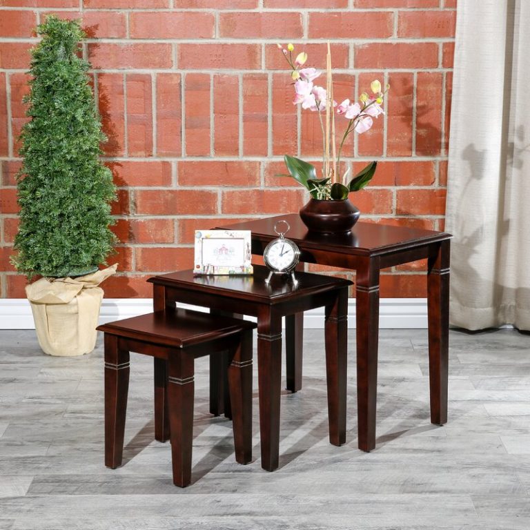 Chios Engineered Wood 2 Piece Round Nesting Tables - Walnut - Decornation