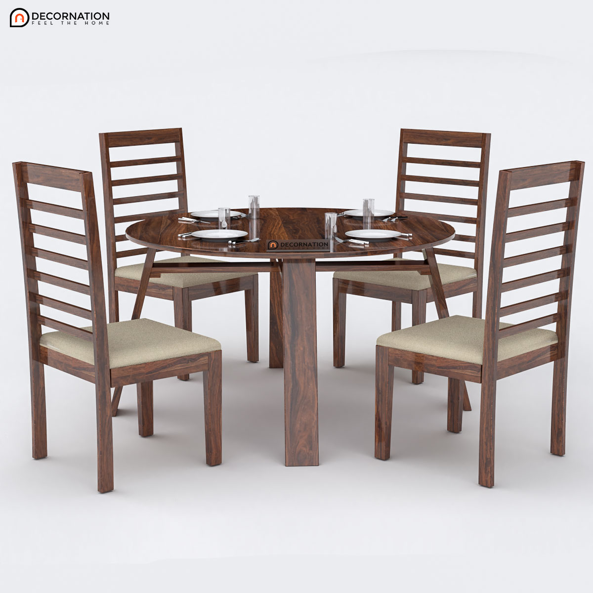 Borgloon Wooden 4 Seater Dining Table Set - Decornation
