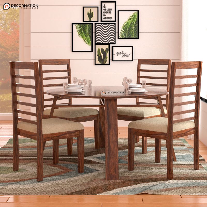 Sierra Solid Wood 4 Seater Dining Table Set - Decornation