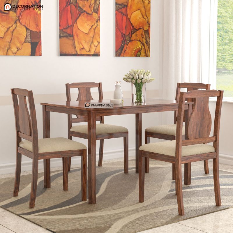 Bree Wooden 4 Seater Dining Table Set - Decornation