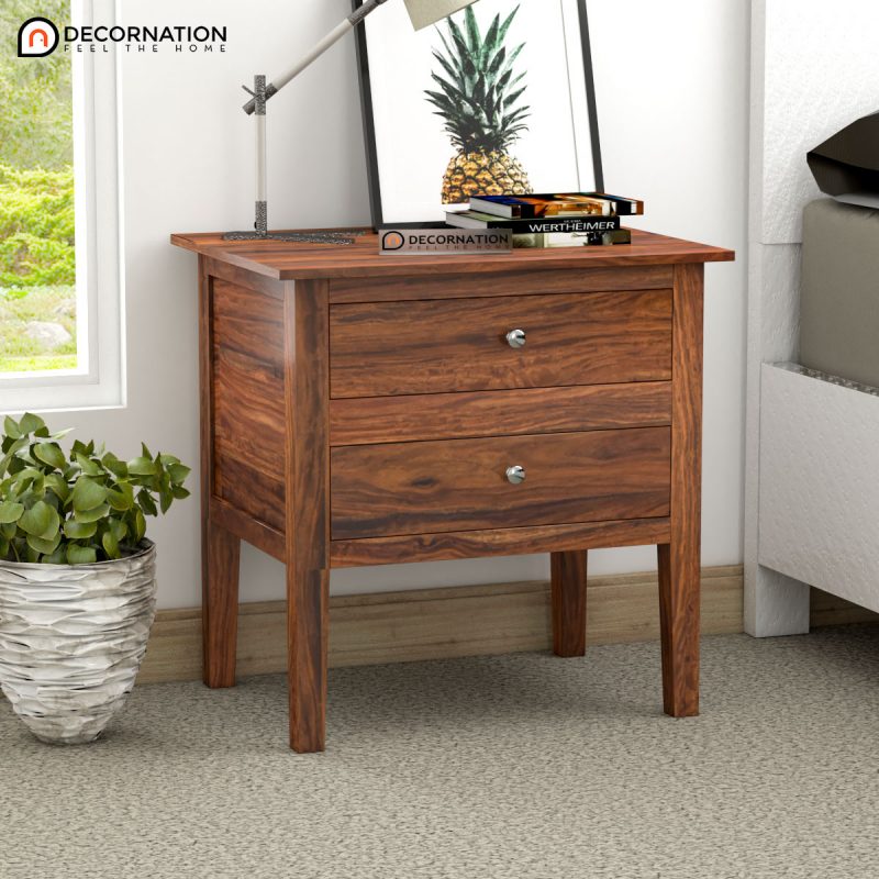 Tweed Storage Wooden Bedroom Side Table - Brown - Decornation