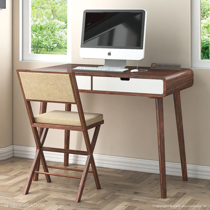 Natalia Solid Sheesham Wood Double Drawer Computer Table - Decornation