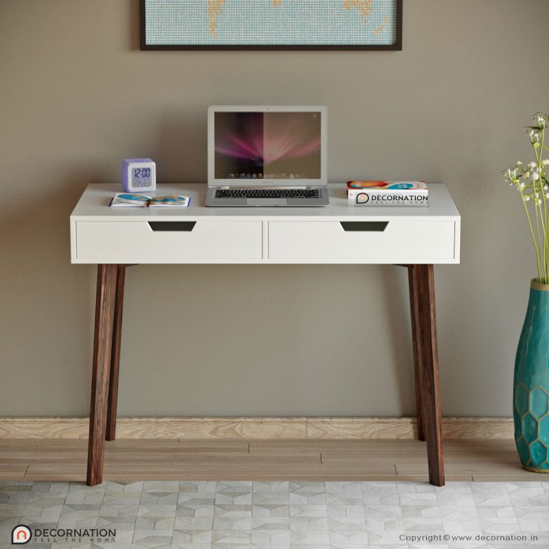 Rieka Solid Wood Double Drawer Computer Table With Storage - Decornation