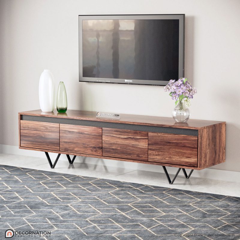 Dorian Solid Wood TV Table With Storage- Brown - Decornation