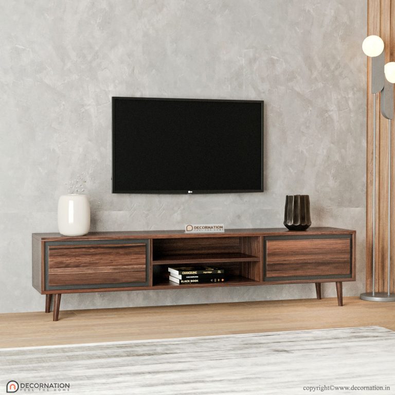 Vitas Sheesham Wood TV Table With Storage - Natural Finish - Decornation
