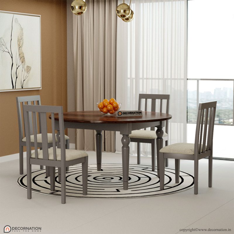 Emilia Solid Wood 4 Seater Dining Table Set - Decornation