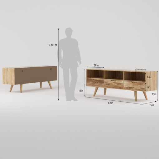 Denver Mango Wood TV Table With 3 Drawers - Decornation